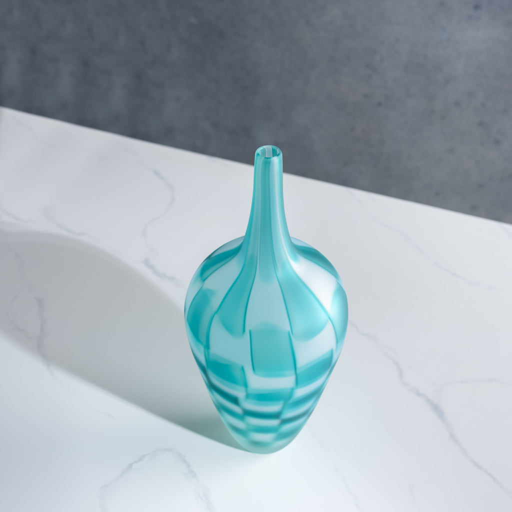 John Geci - Aqua Checkered Vase – Day in the Life Gallery and Design Studio